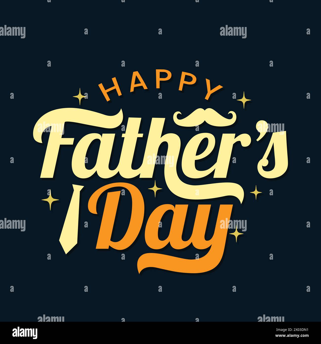 Happy Fathers Day Colorful Typography Vector Illustration With Mustache Tiehearts And Star