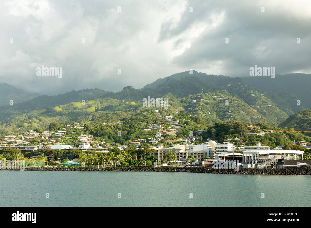 Part of the capital of French Polynesia, Papeete, on the South Pacific island of Tahiti Stock ...