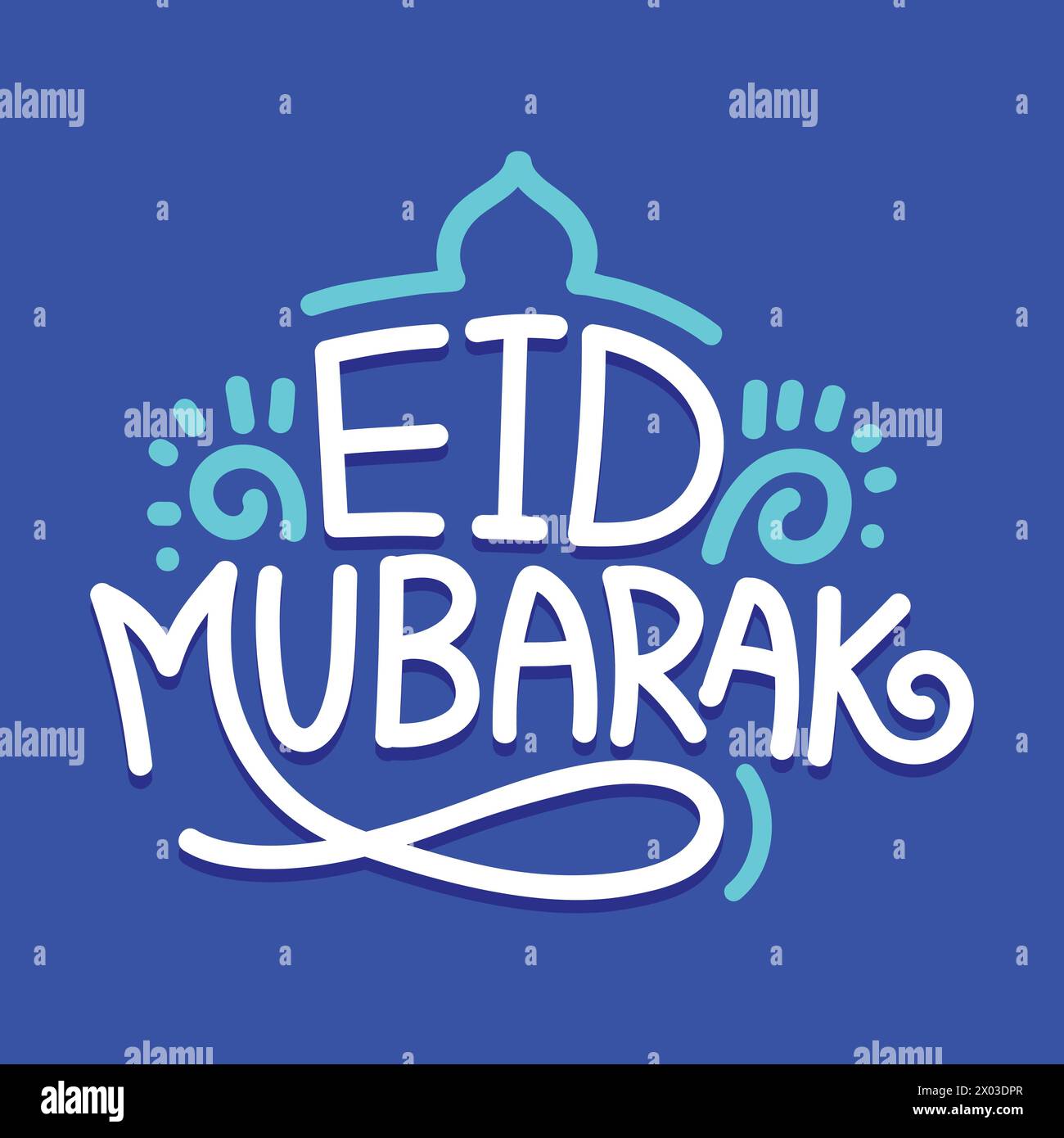 Hand drawn lettering Eid mubarak greeting card template design on blue ...