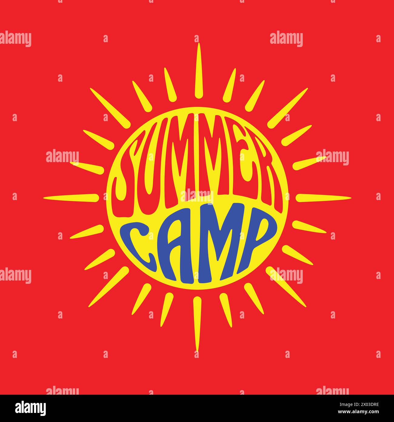 Summer camp retro lettering on a sun logo. Summer days template, poster, sticker, banner design ...