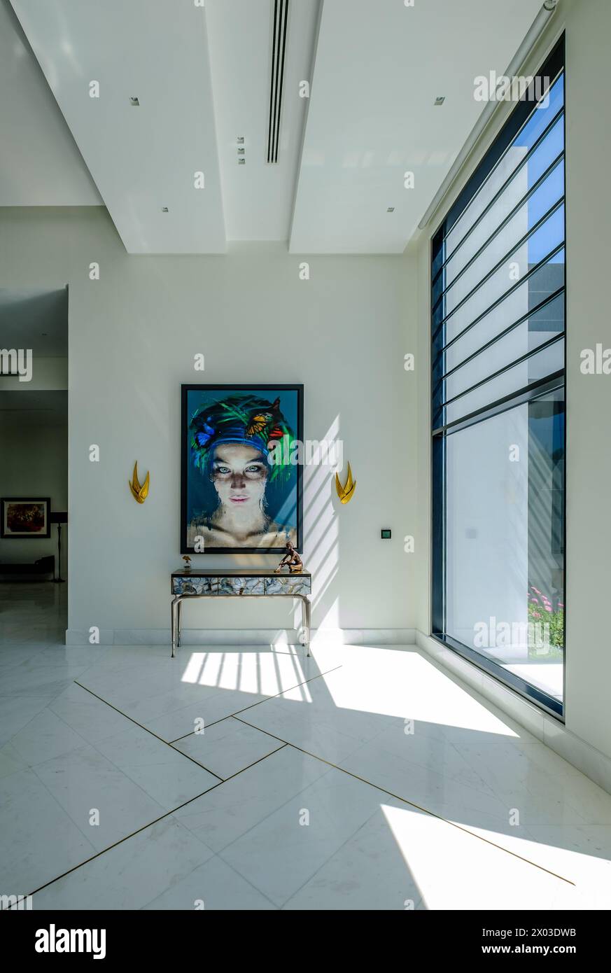 HAMALA, BAHRAIN - MARCH 02, 2019: Interior view of a portrait hanging ...