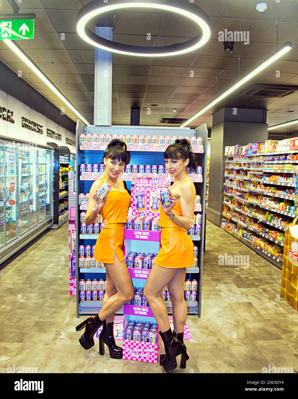 Glasgow, Scotland, UK. 9h April, 2024: Nisa Local on Hope Street Noughties pop icons the “cheeky ...