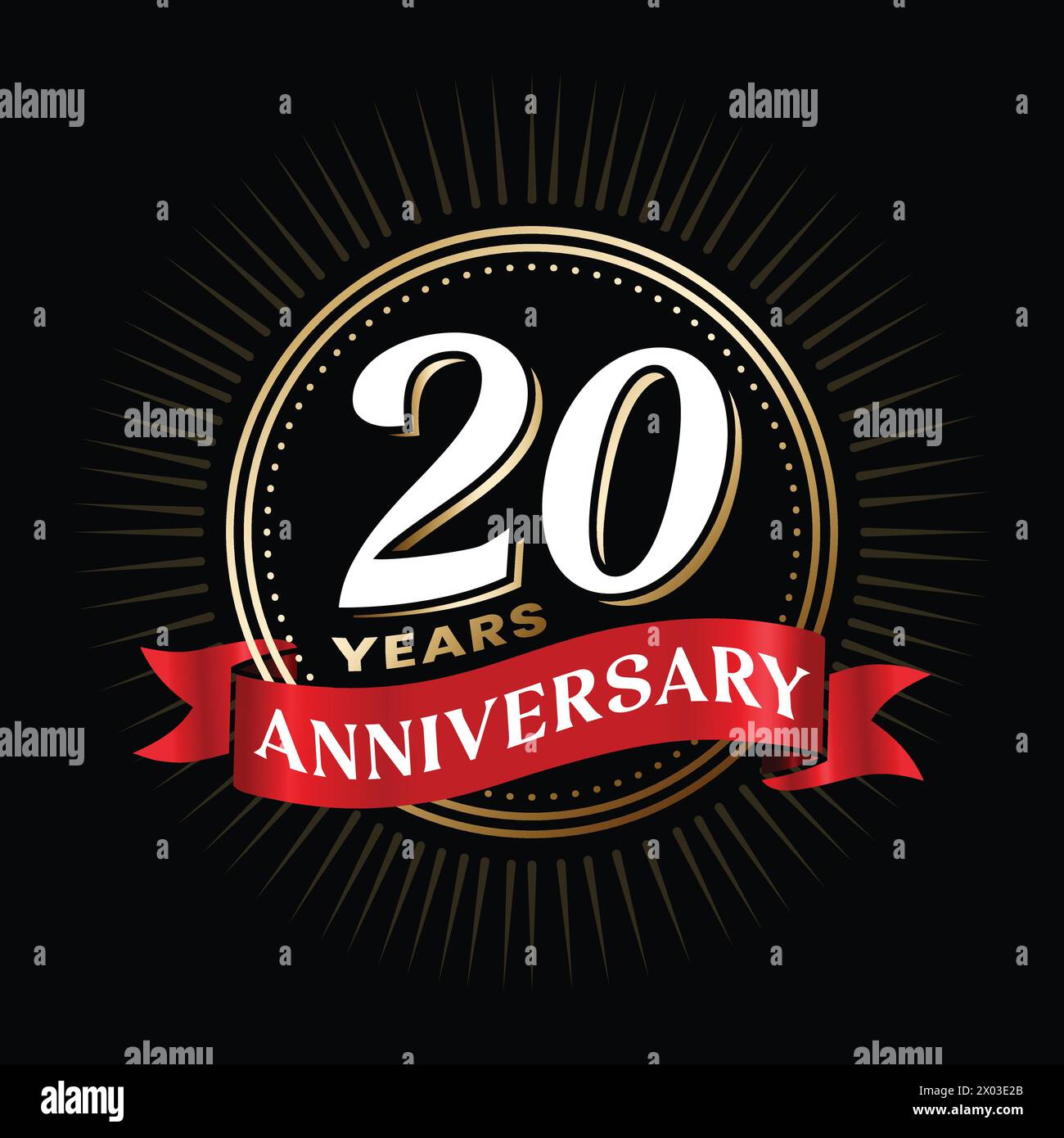 20 years anniversary logo design with red color ribbon and gold shiny ...