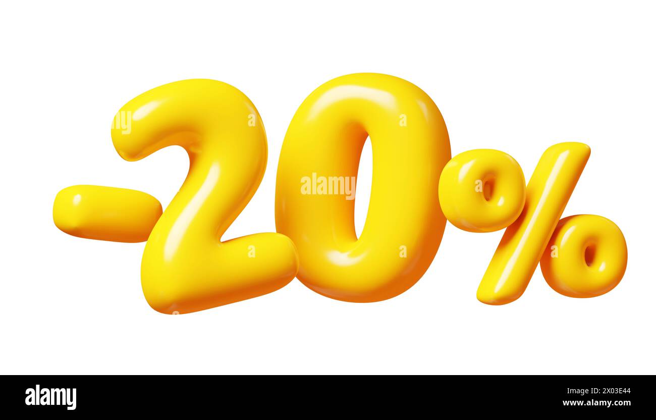 Balloon number minus twenty percent sign for sale concept. 3d render ...