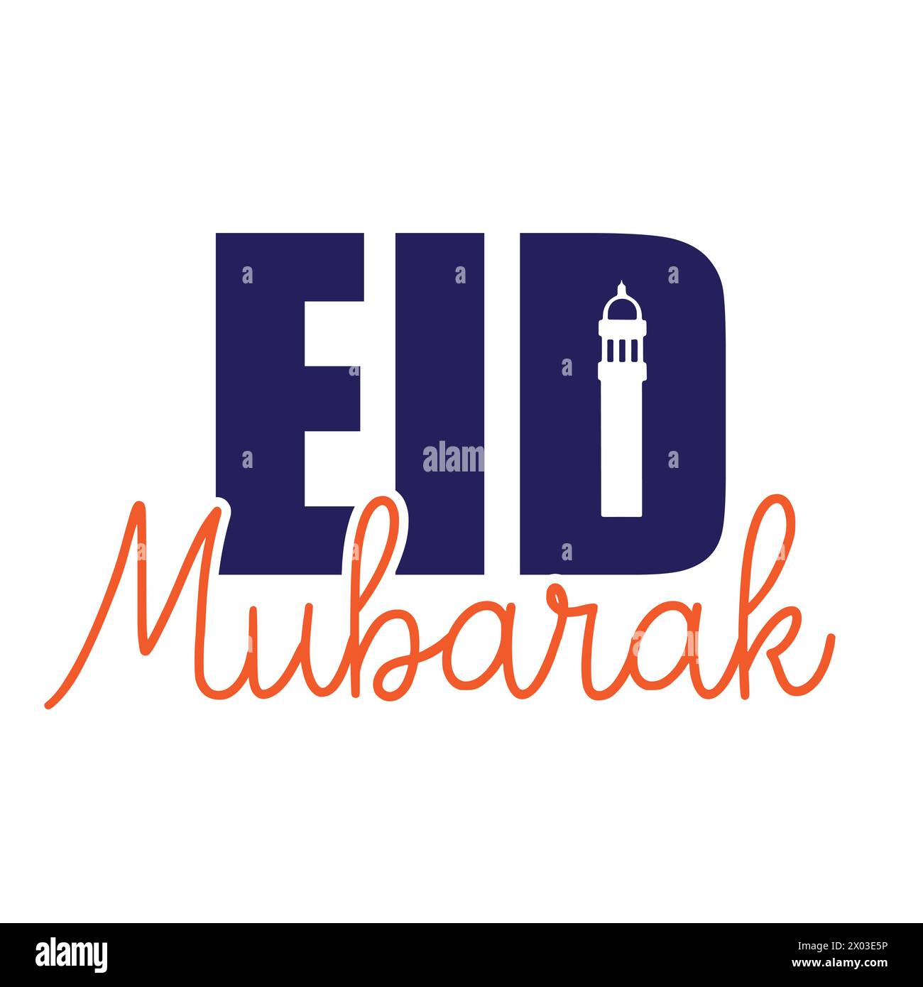 Eid Mubarak typography greeting card template design with mosque vector ...