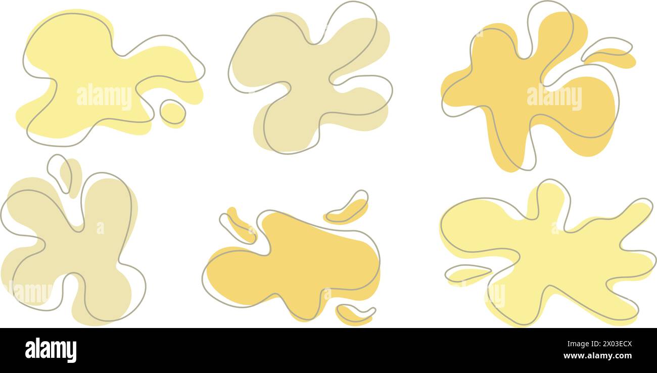 Set of organic irregular blob shapes with stroke line. Yellow random ...