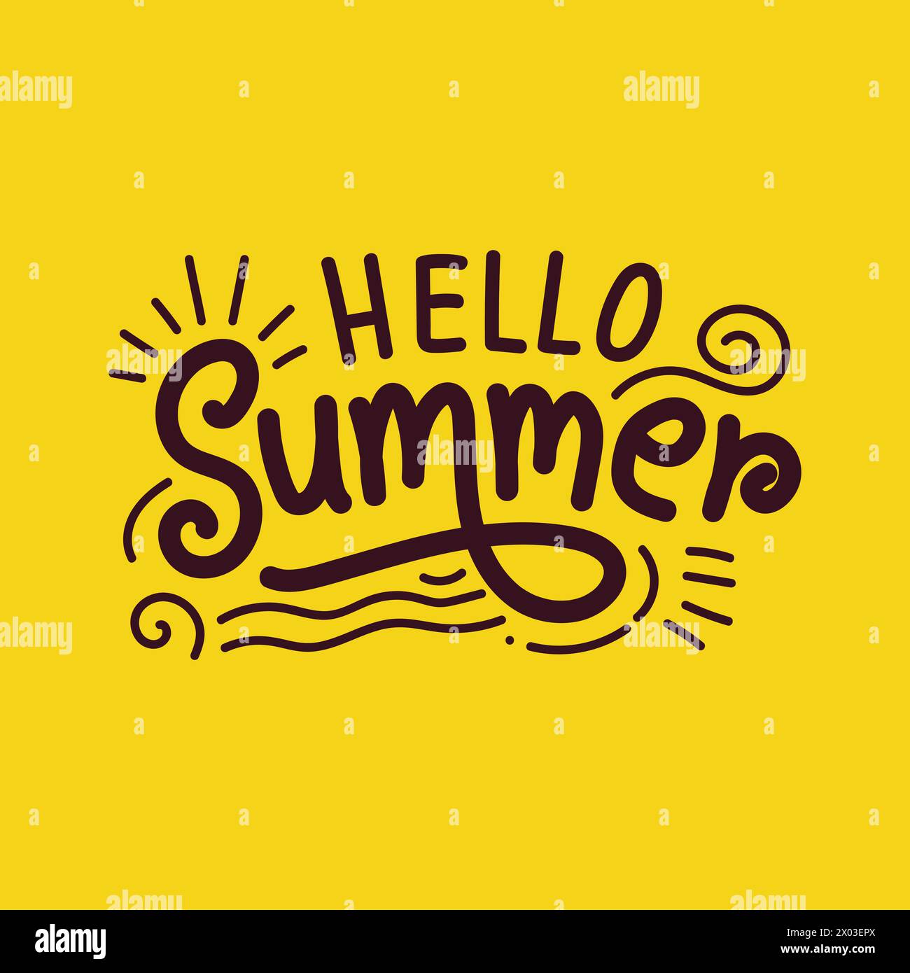 Hello Summer hand drawn calligraphy on yellow background with summer ...