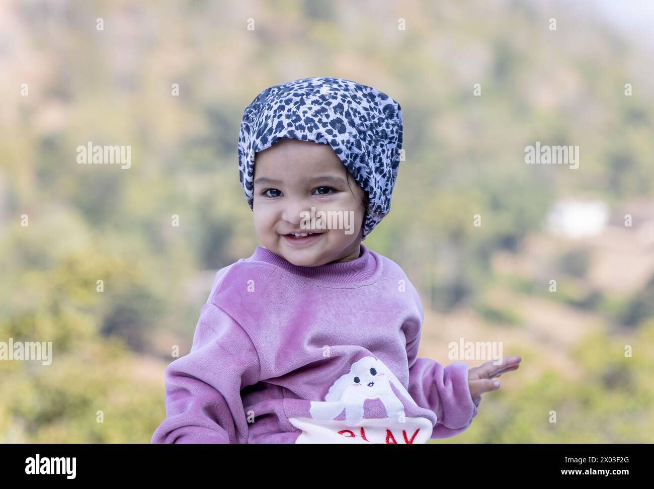innocent child cute facial expression at outdoors at morning from flat ...
