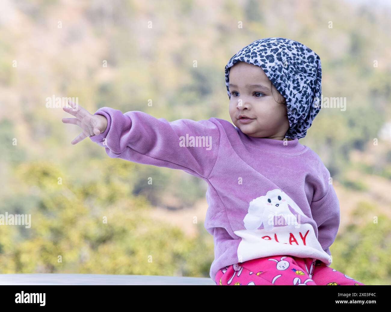 innocent child cute facial expression at outdoors at morning from flat ...