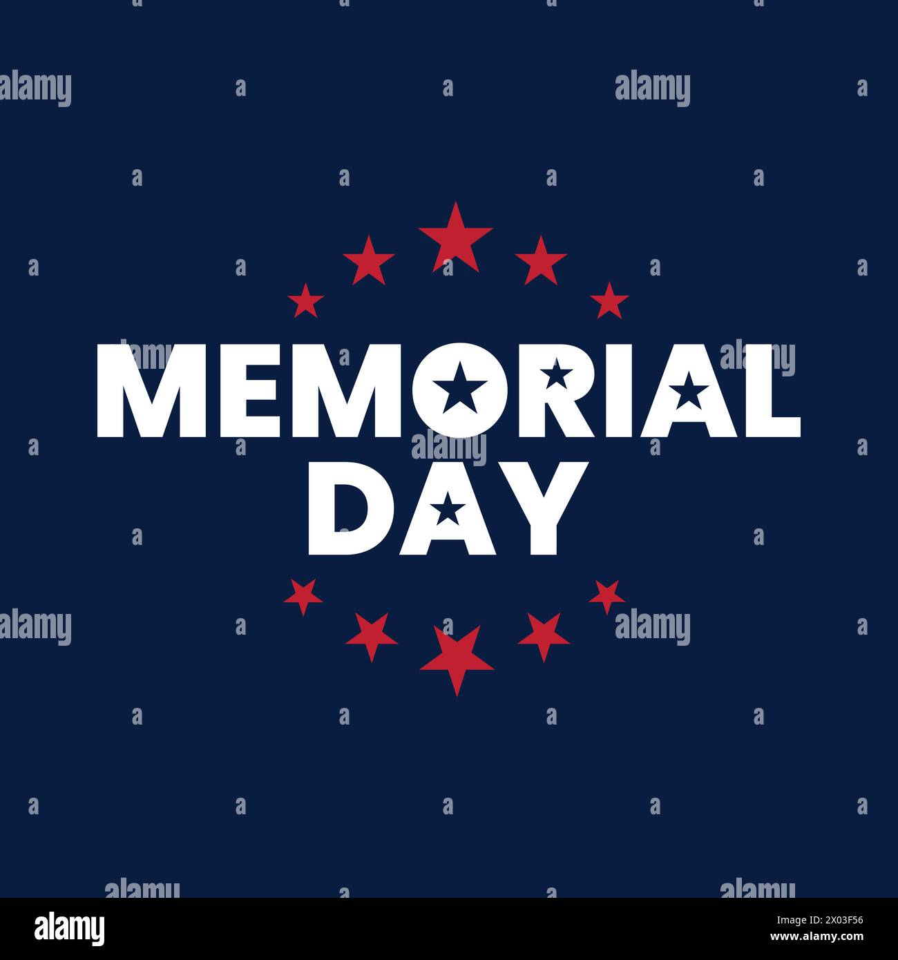 Memorial Day poster with creative typography and stars on blue ...