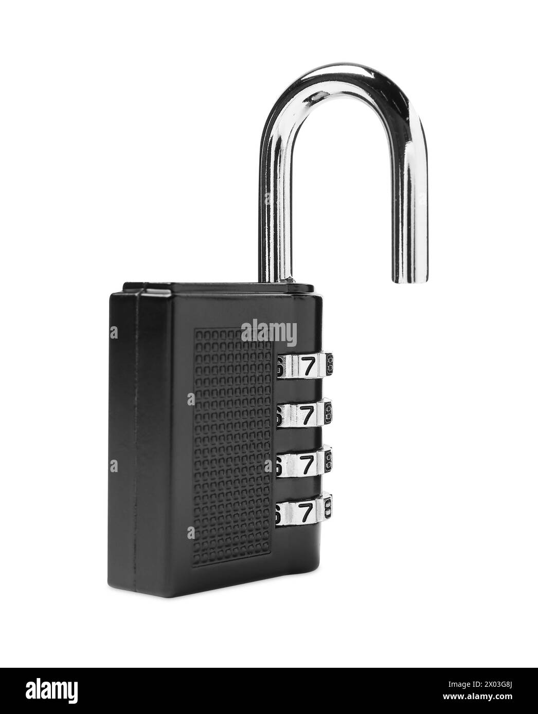 Unlocked steel combination padlock isolated on white Stock Photo - Alamy