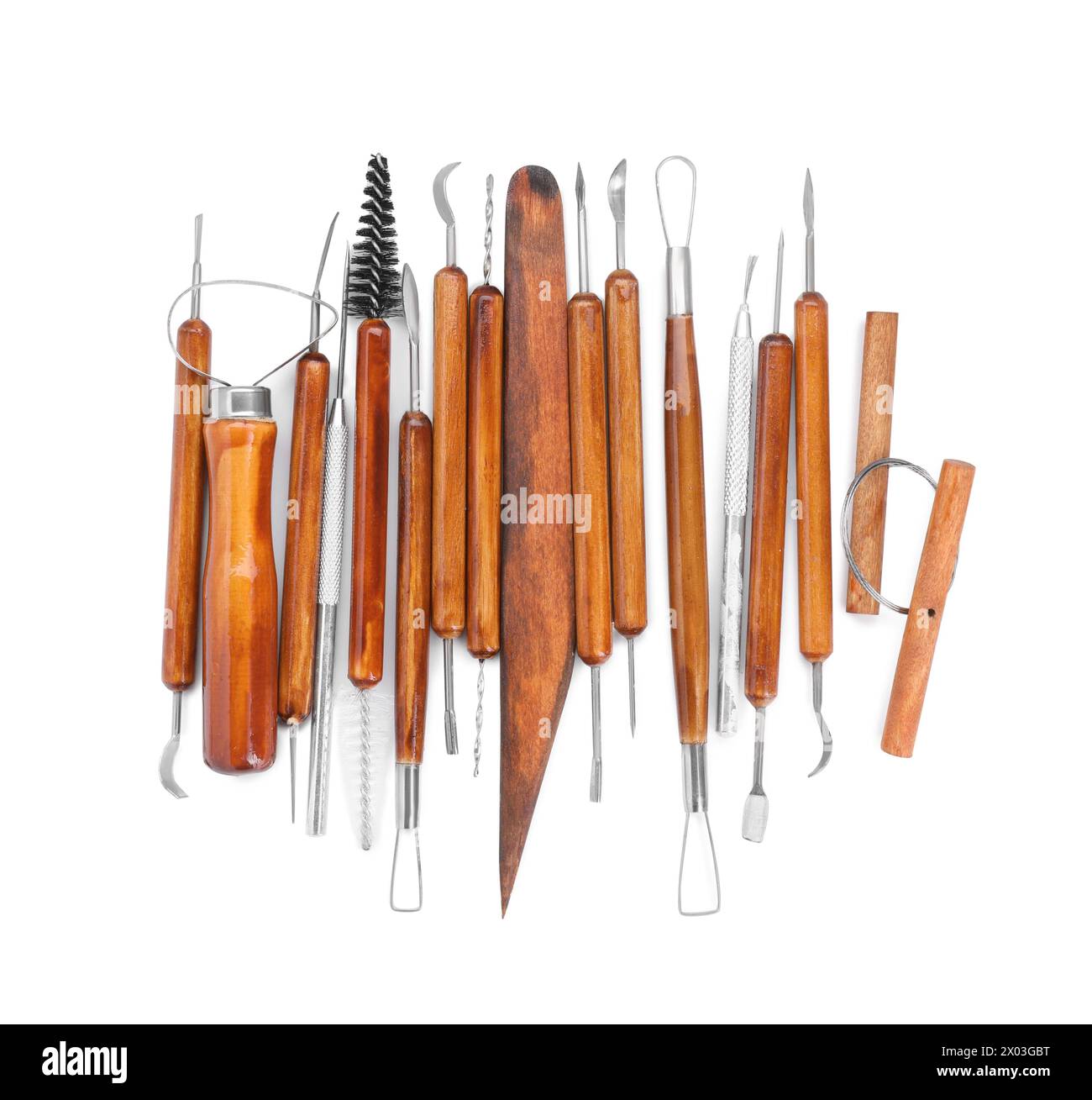 Set of different clay crafting tools isolated on white, top view Stock ...