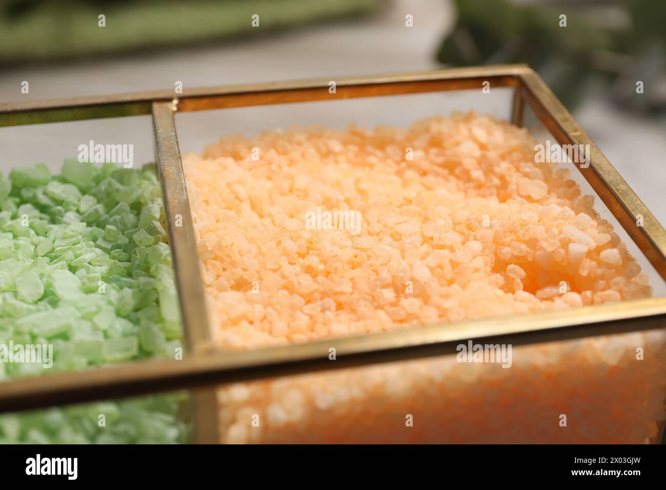 Different types of sea salt on table, closeup Stock Photo - Alamy