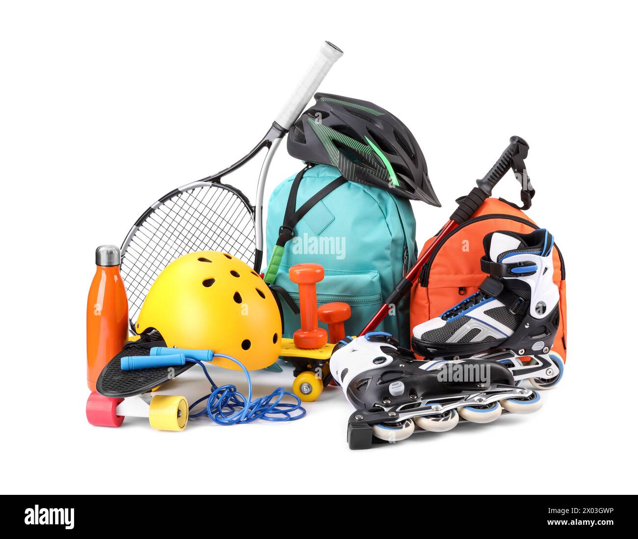 Many different sports equipment isolated on white Stock Photo - Alamy