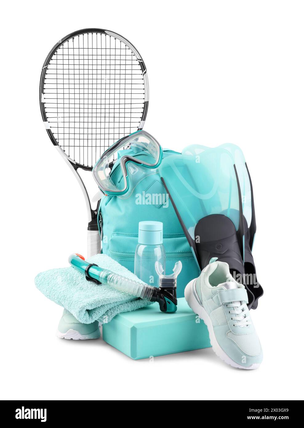 Many different sports equipment isolated on white Stock Photo - Alamy