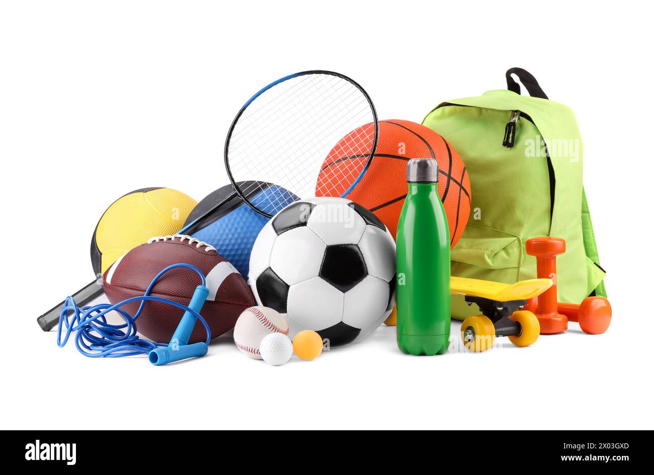 Many different sports equipment isolated on white Stock Photo - Alamy