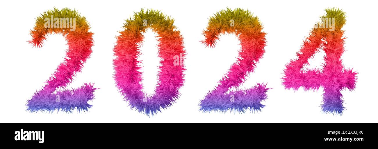 Conceptual 2024 year made of colorful lawn grass symbol isolated on ...