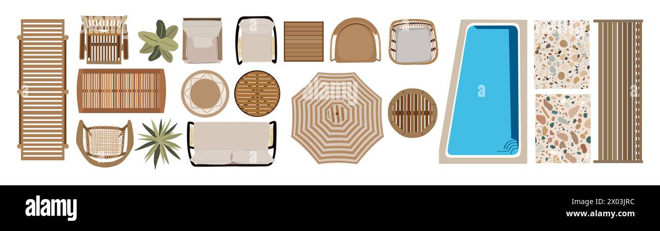 Top view of patio icons for landscape design plan Stock Vector Image ...