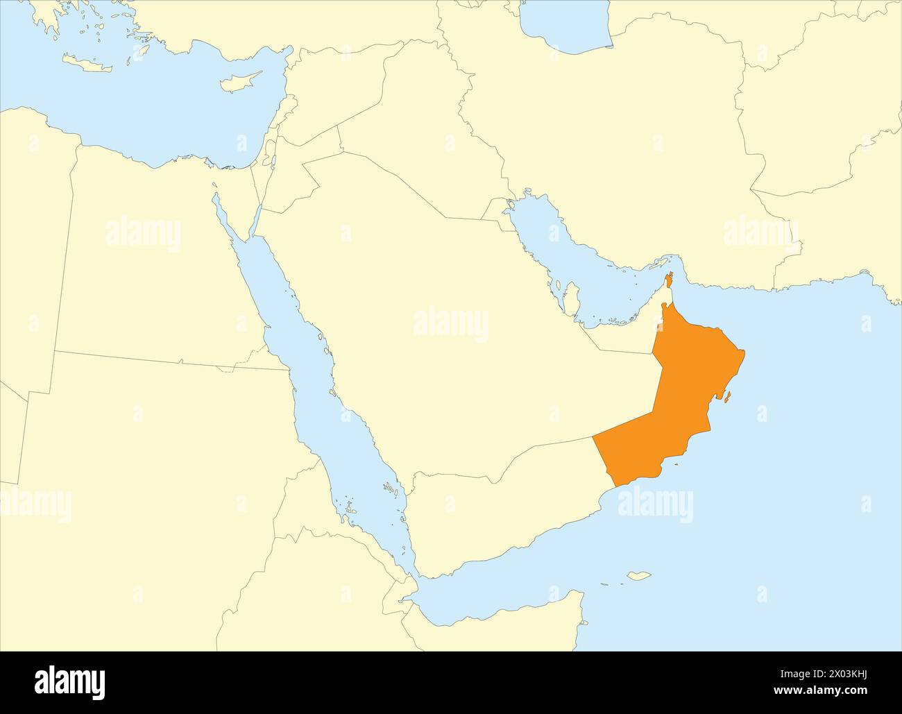 Orange map of OMAN inside beige map of the Middle East Stock Vector ...