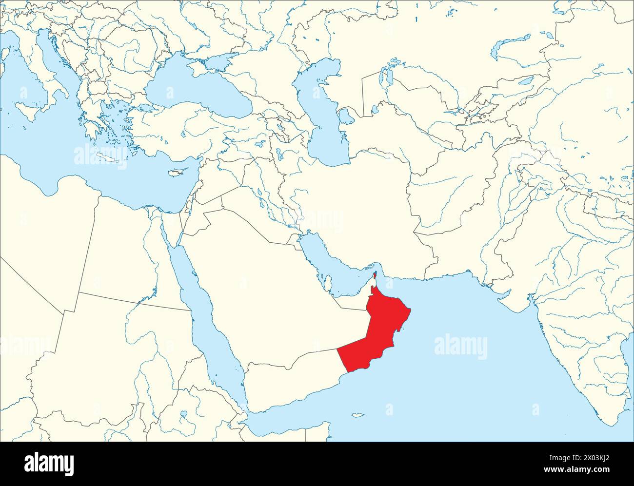 Red map of OMAN inside white map of the Middle East Stock Vector Image ...