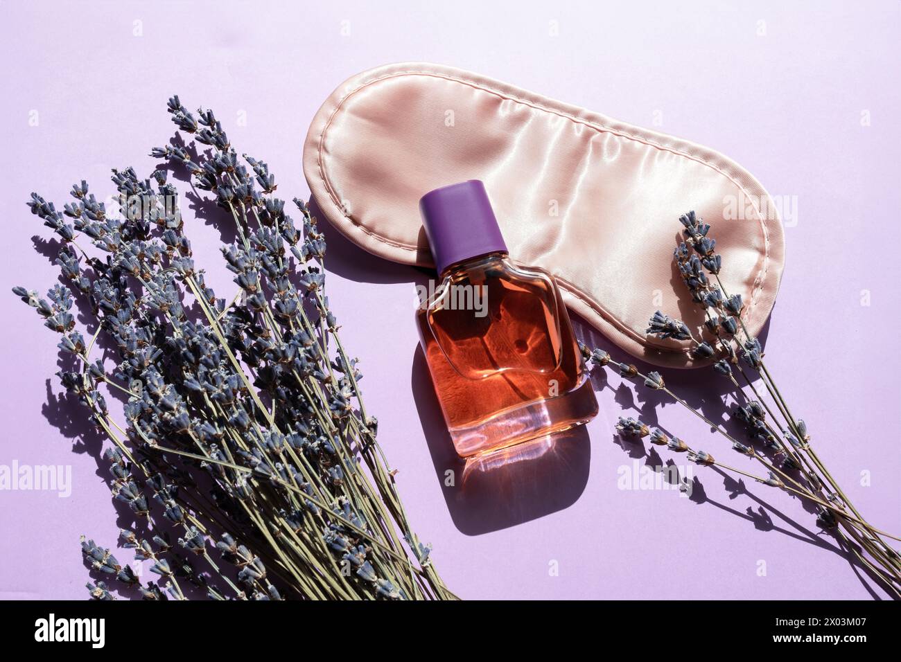 Healthy sleep concept. Relax composition with sleep mask and lavender ...