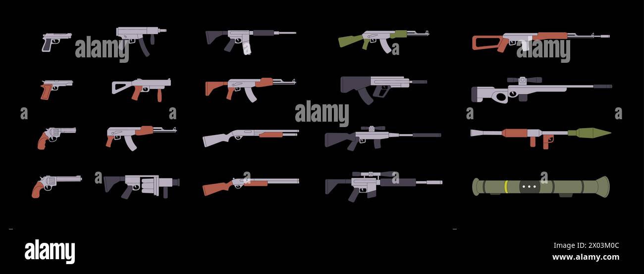 Military weapons set. Various modern weapons. Tactical assault rifles ...