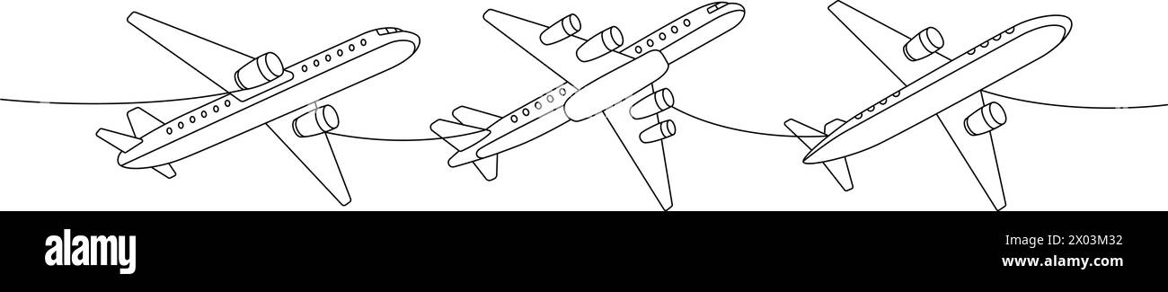 Jet airplane set. Passenger airplanes one line continuous drawing ...