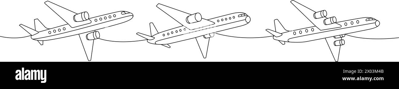 Plane set. Passenger airplanes one line continuous drawing. Different ...