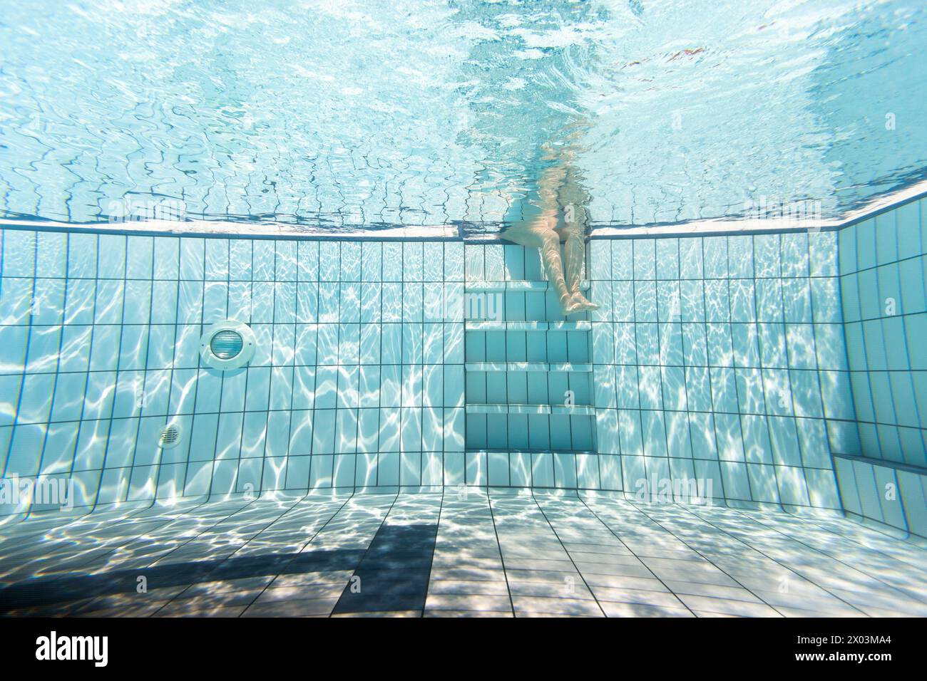 Pool view underwater swim person scene reflection floor tiles Stock ...