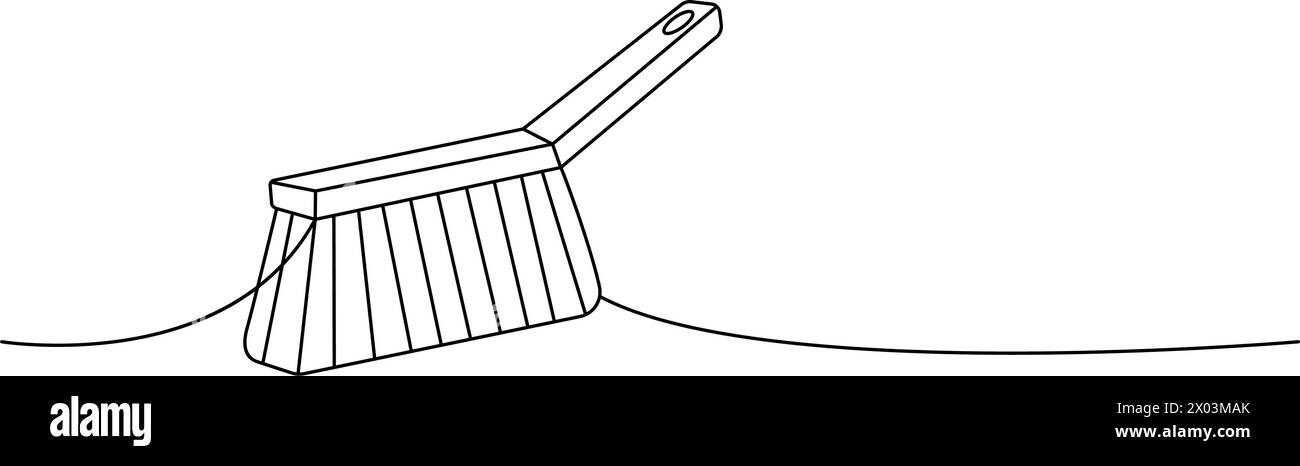 Cleaning brush one line continuous drawing. Cleaning service tools ...