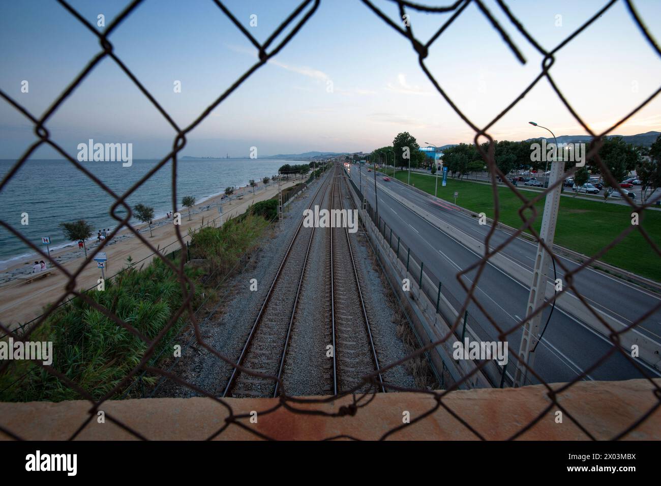 landscape composition railroad sunset sunrise beach spain barcelona el ...
