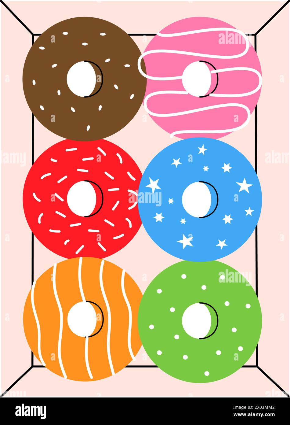 Donuts in the box. Bakery sweet pastry food. Vector illustration Stock ...