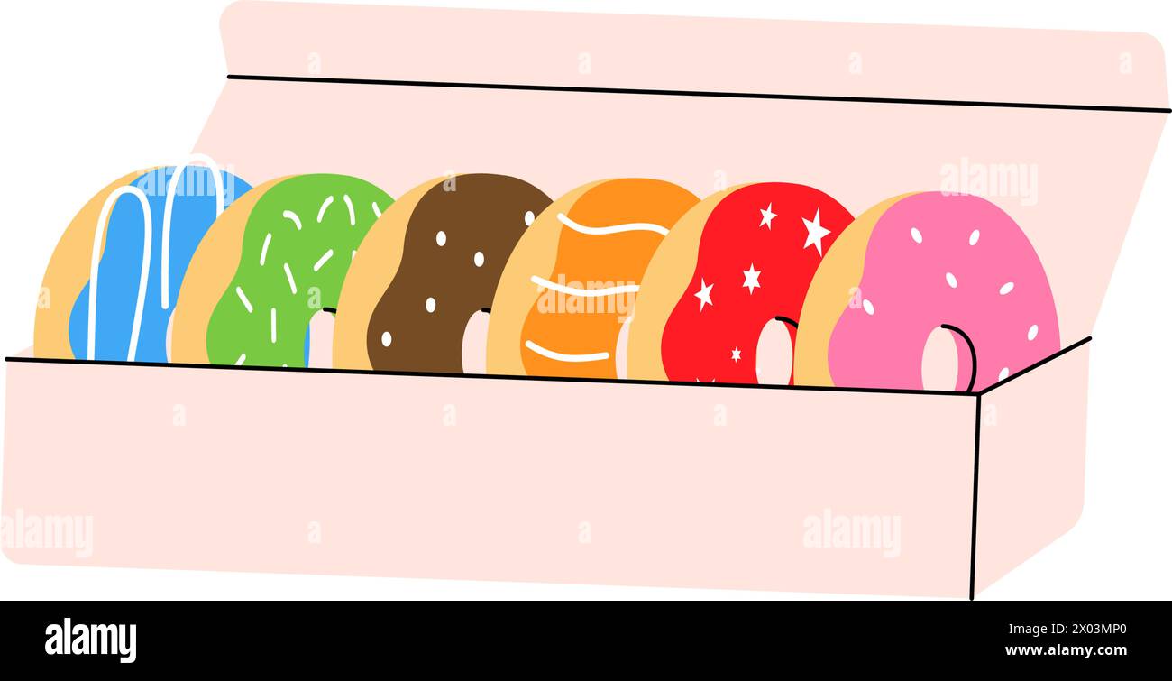 Glazed donuts in carton box. Bakery sweet pastry food. Vector ...