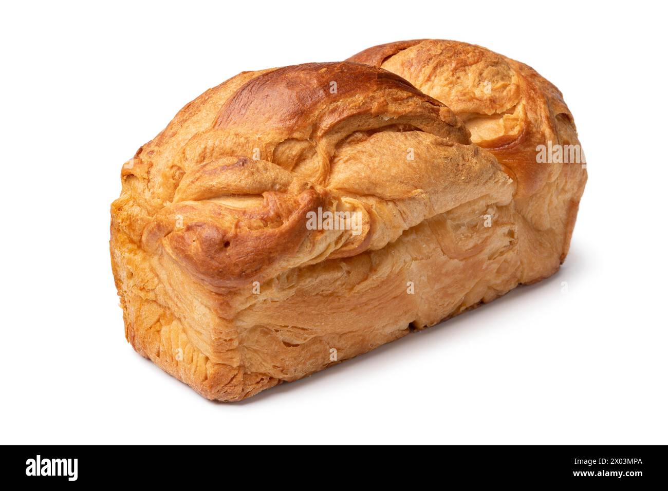 Fresh baked loaf of croissant bread isolated on white background close ...