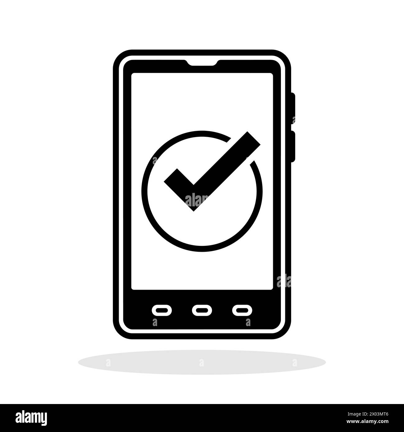 Phone with check mark icon. Black smartphone icon with check mark on ...