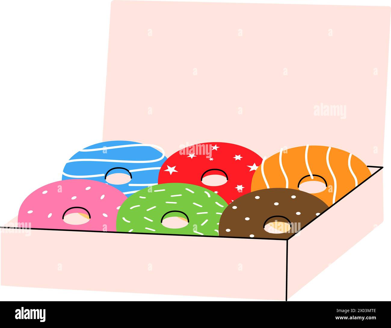 Donuts in a cardboard box. Bakery sweet pastry food. Vector ...