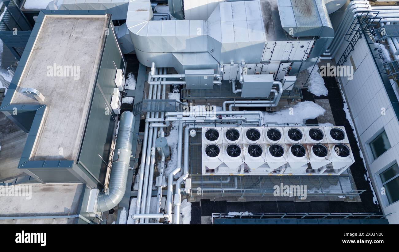 Drone photography of large air conditioning unit on a rooftop during ...