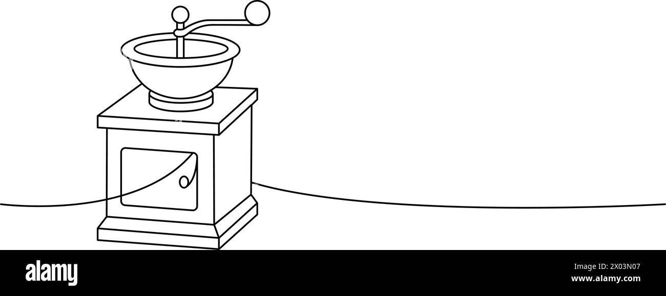 Coffee grinder one line continuous drawing. Hand drawn elements for ...