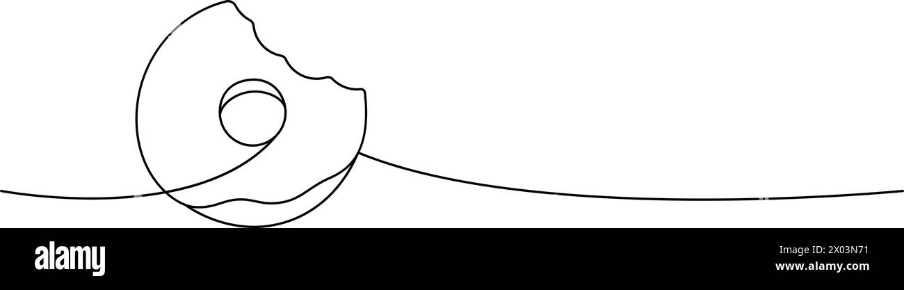 Bitten donut one line continuous drawing. Bakery sweet pastry food ...