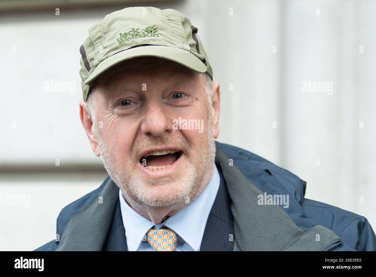 London, UK. 09 Apr 2024. Former Sub-Postmaster Alan Bates speaks to ...