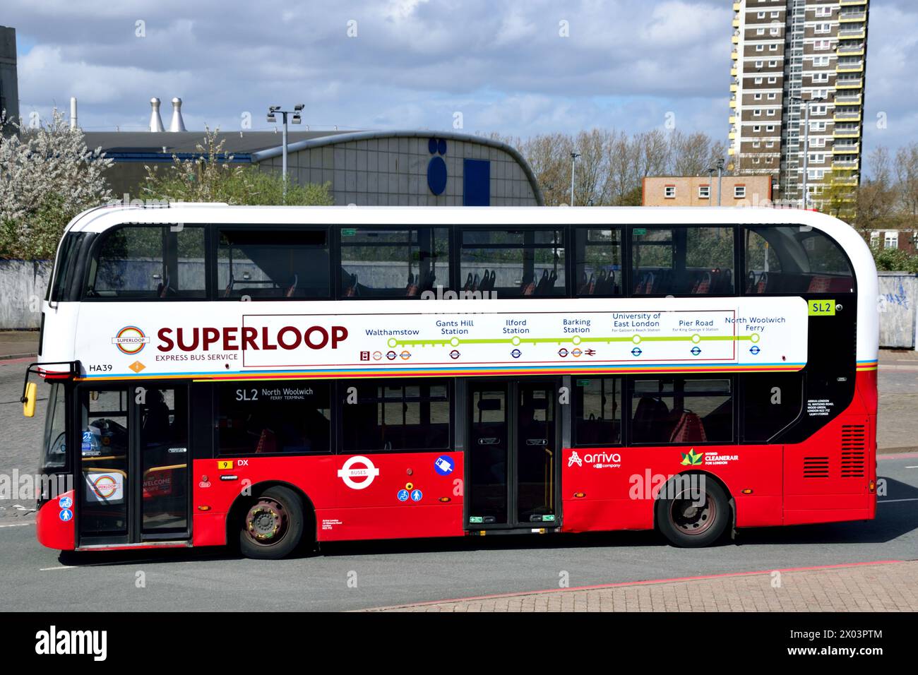 A Transport for London (TfL) Superloop 2 (SL2) double-decker bus ...