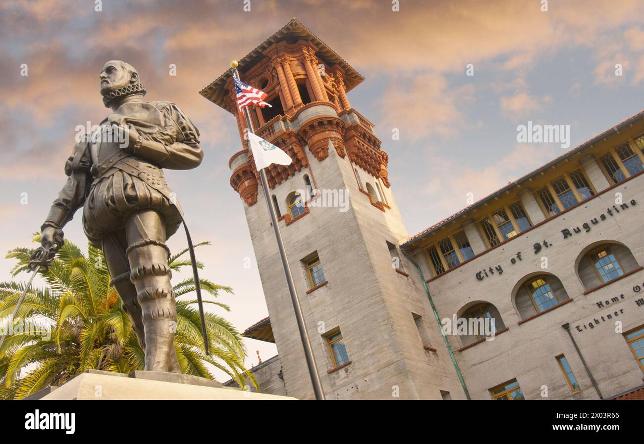 Don Pedro Menendez de Aviles statue of Spanish admiral who founded St ...