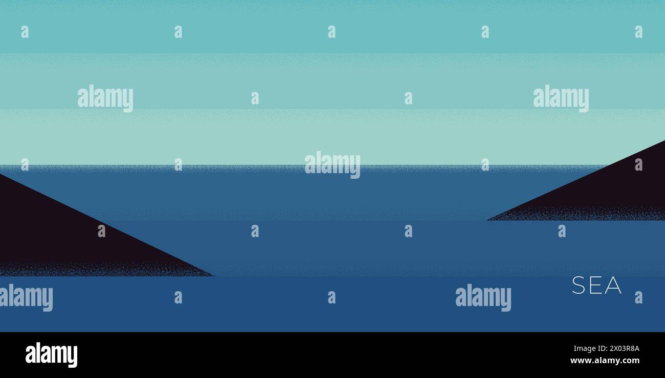 Abstract retro minimal summer travel horizontal banner. Black rocks in ...