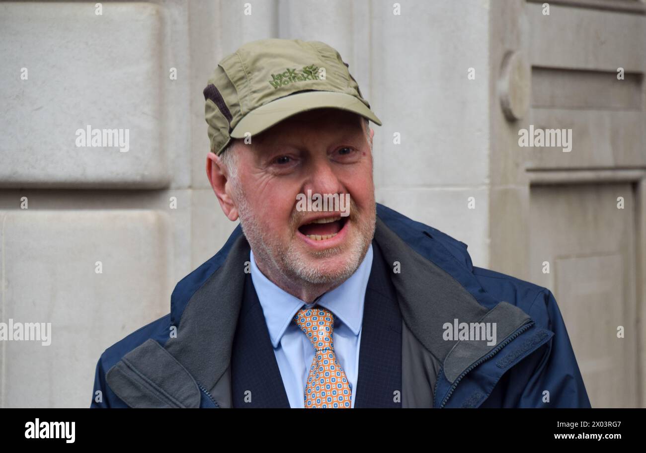 London, UK. 9th April 2024. Former subpostmaster Alan Bates gives a ...