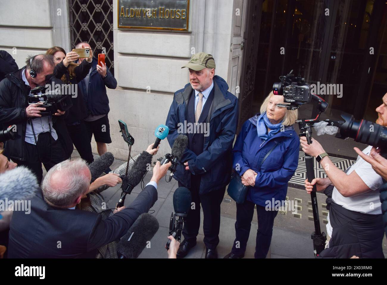 London, UK. 9th April 2024. Former subpostmaster Alan Bates gives a ...