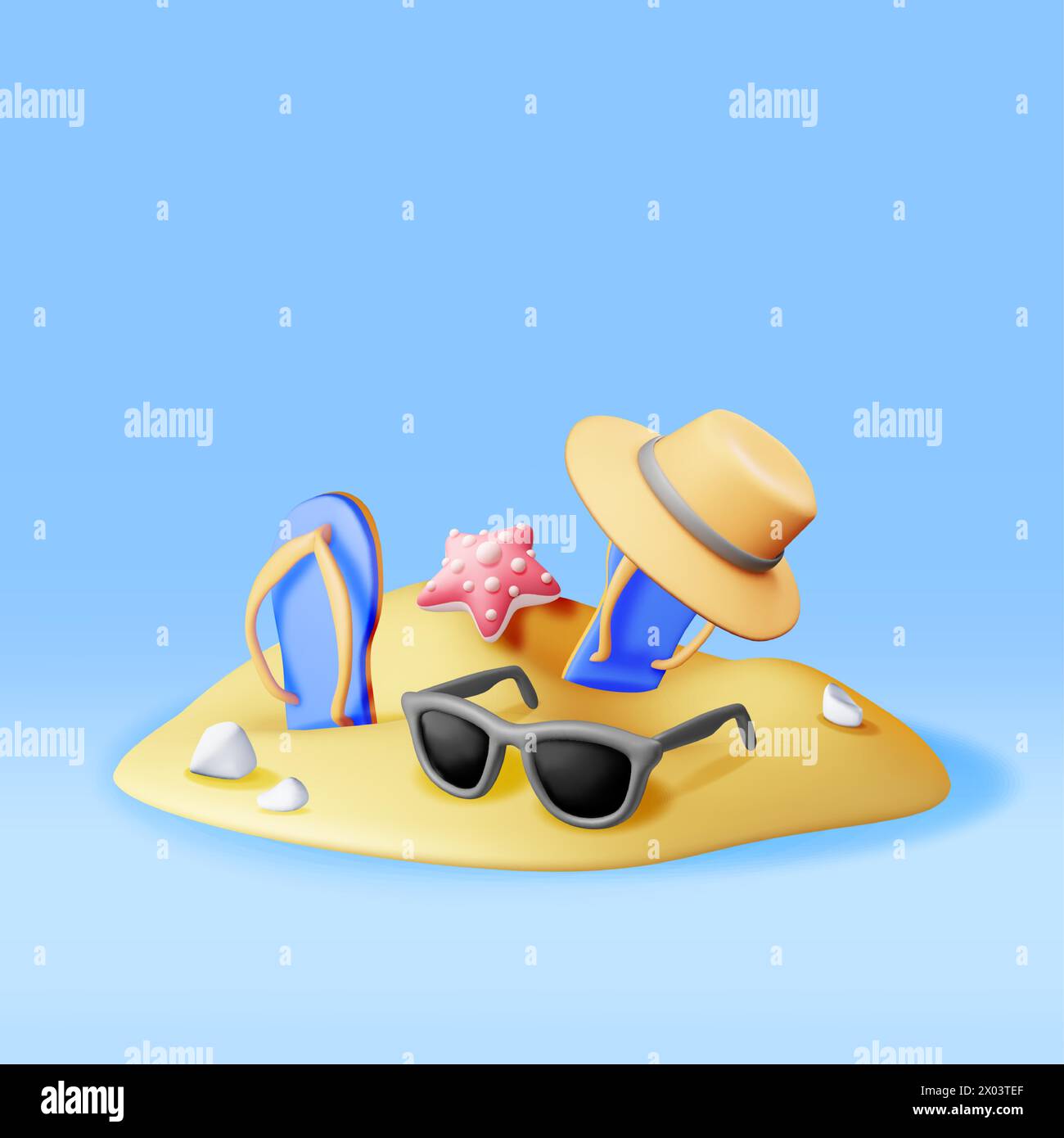 3d beach flip flops, hat, sunglasses in sand Stock Vector Image & Art - Alamy