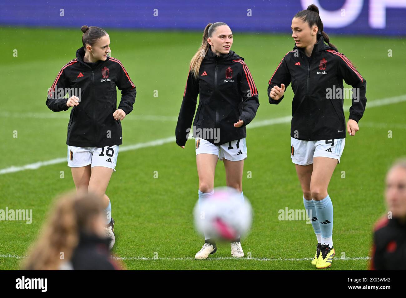 Zenia Mertens (16) of Belgium, Jill Janssens (17) of Belgium and Amber ...