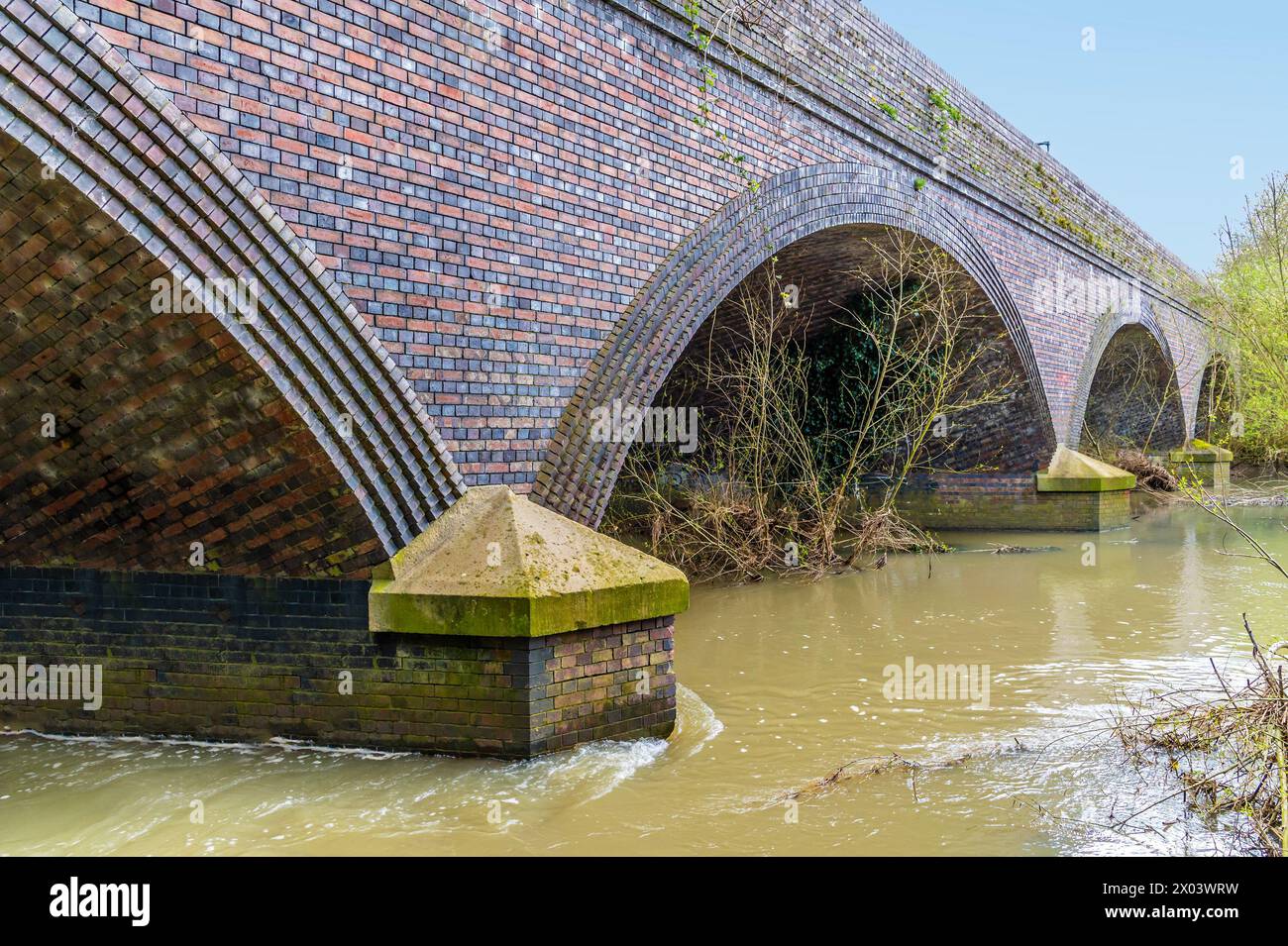 A view along the side of the Aylestone viaduct in Leicester, UK in ...