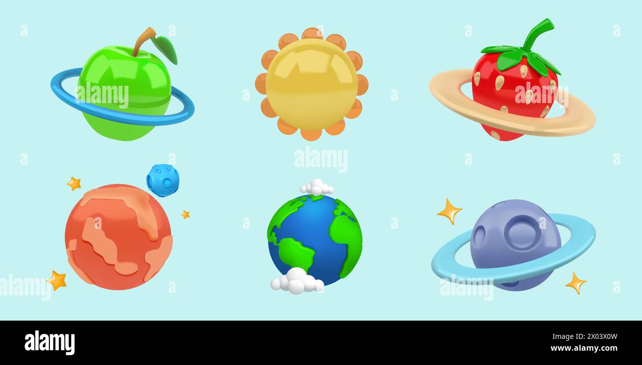 Game planets. Space alien stars from fantasy galaxy or UFO world. Funny ...