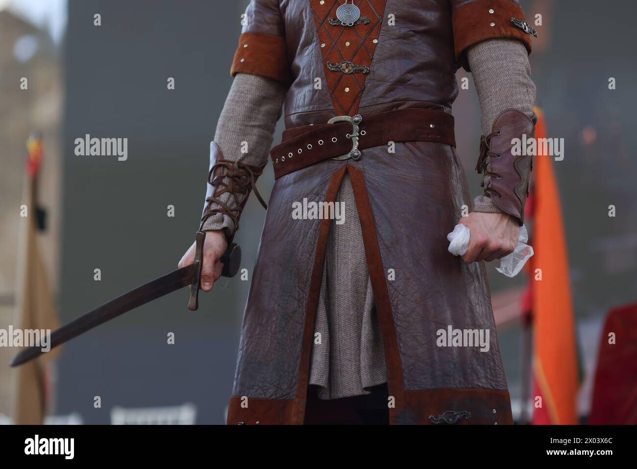 Sword and clothes of an actor impersonating Vlad Tepes (Dracula) during ...